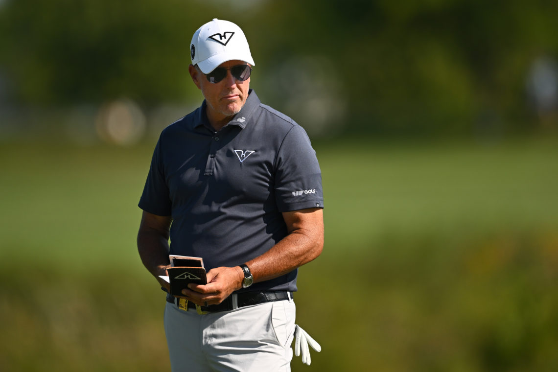 Phil Mickelson reacts after his HyFlyers GC are called out at LIV ...