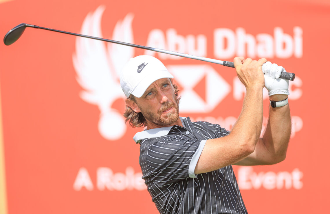 Tommy Fleetwood reacts after taking the lead in Abu Dhabi and points ...